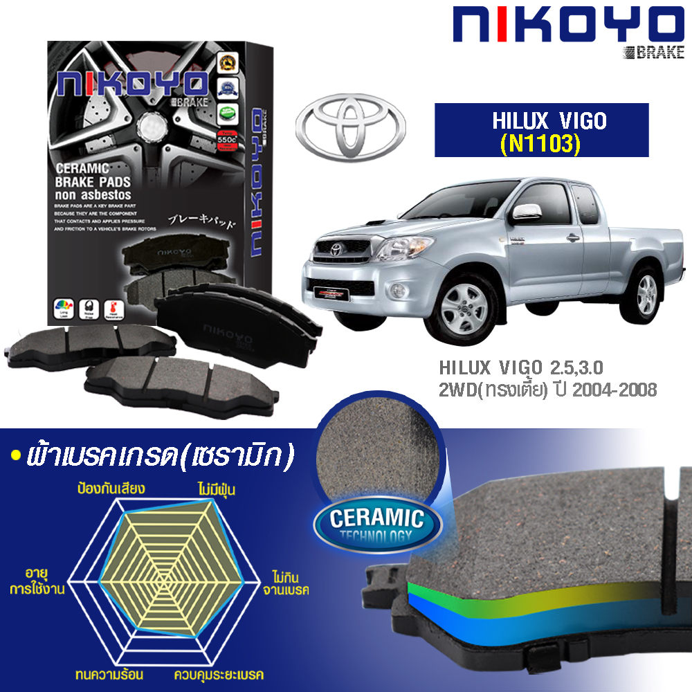 TOYOTA HILUX VIGO 2WD ผ้าเบรคหน้า N1103 - ผ้าเบรคเซรามิค NIKOYO BRAKE